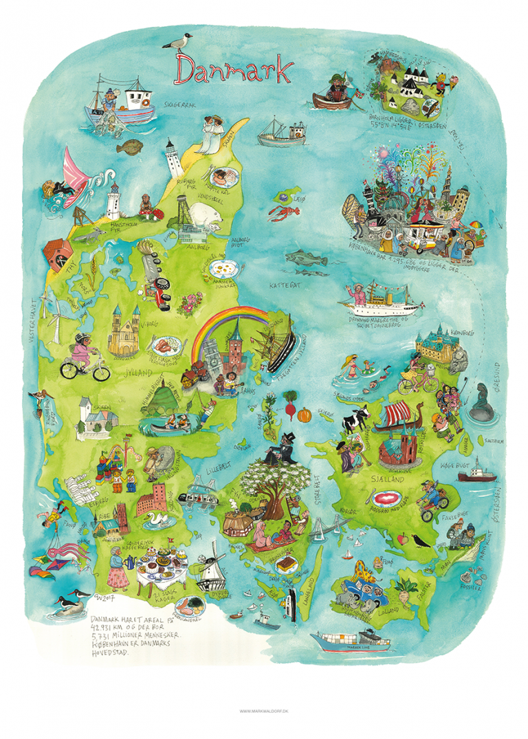 Børneplakat med Danmarkskort - Køb sjov plakat med Danmark for kr. 249 ...